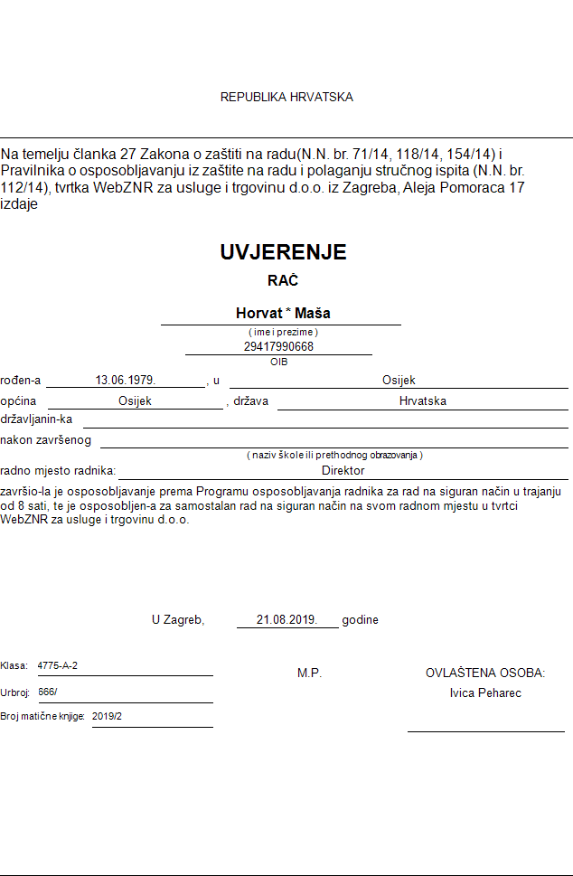 Provođenje osposobljavanja: Provođenje osposobljavanja | škola